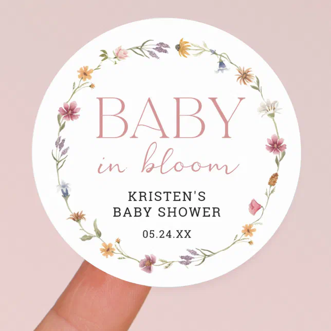 Baby In Bloom Floral Wildflower Girl Baby Shower Classic Round Sticker ...