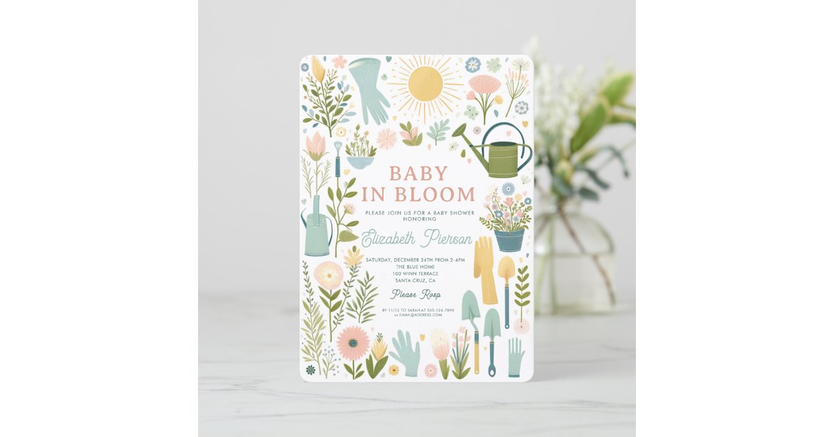 Baby in Bloom Garden Flowers Colorful Baby Shower Invitation | Zazzle