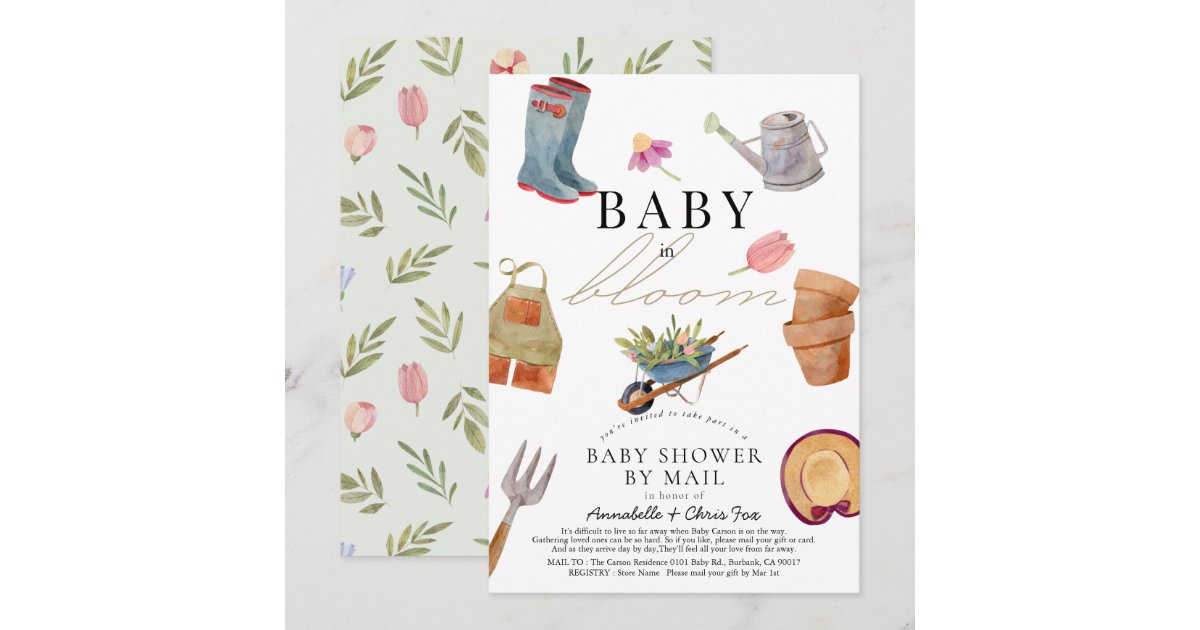 Baby in Bloom Gardening Tools Baby Shower by Mail Invitation | Zazzle