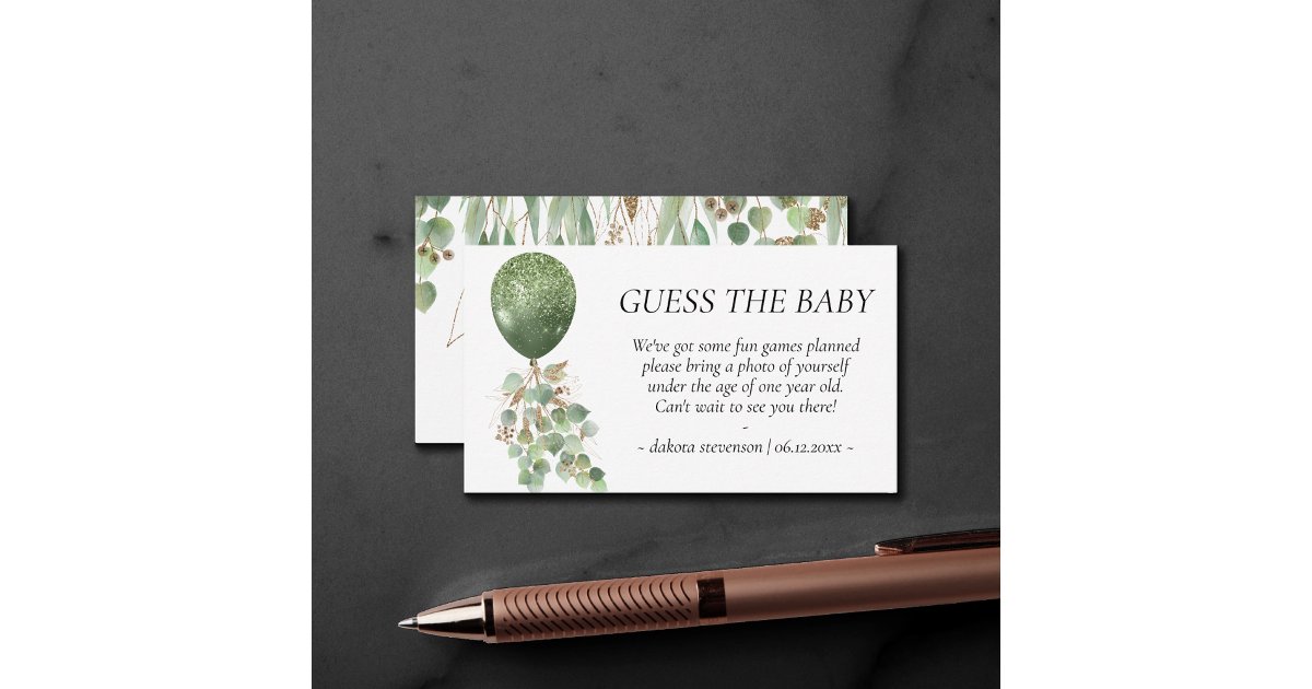 Baby in Bloom | Greenery Guess Photo Game Request Enclosure Card | Zazzle