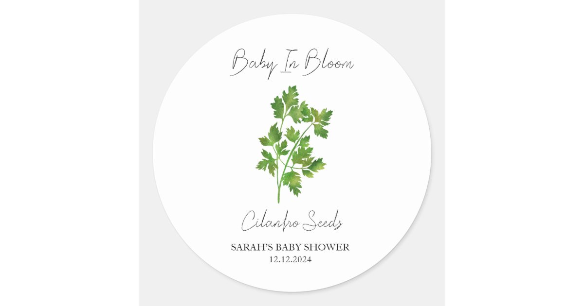 Baby In Bloom l Cilantro Seeds Baby Shower Classic Round Sticker | Zazzle