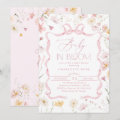 Baby in bloom Pink Bow ribbon frame baby shower Invitation | Zazzle