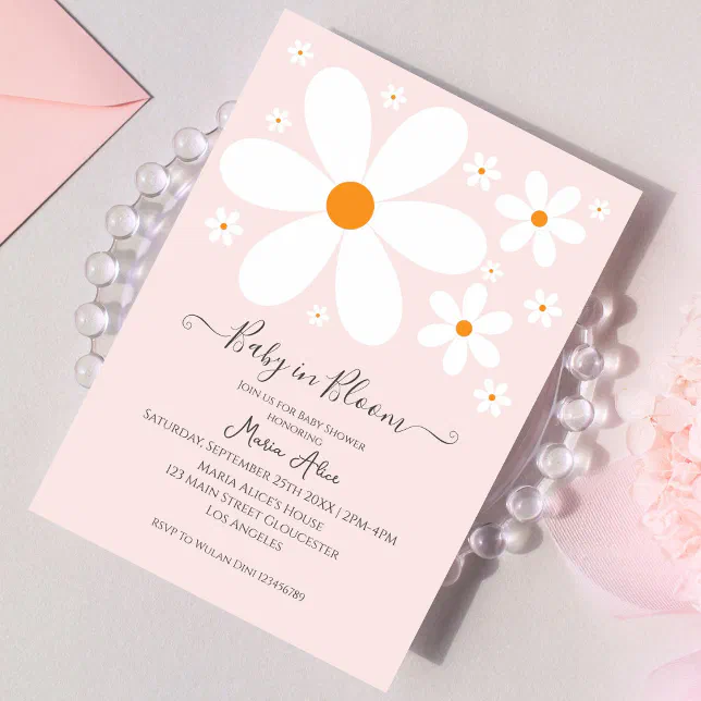 Baby in Bloom Pink Daisy Baby Shower Invitation | Zazzle