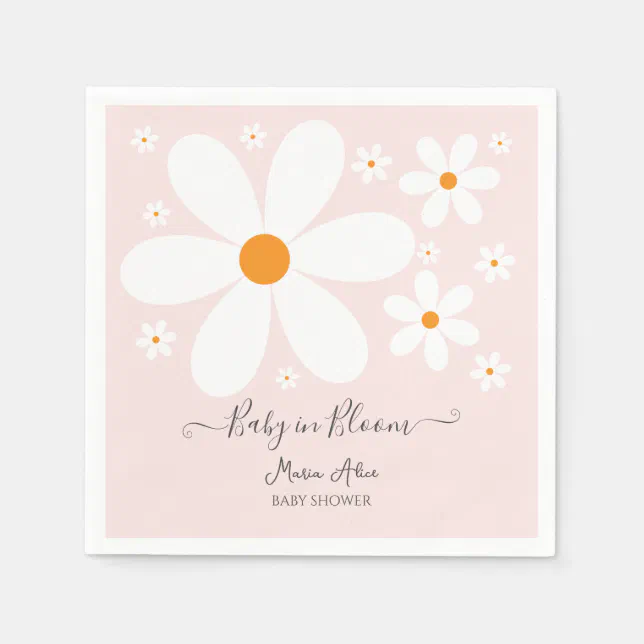 Baby in Bloom Pink Daisy Baby Shower Invitation Napkins | Zazzle