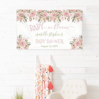 Baby in Bloom Pink Floral Baby Shower Banner | Zazzle