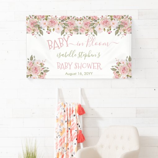 Baby in Bloom Pink Floral Baby Shower Banner | Zazzle