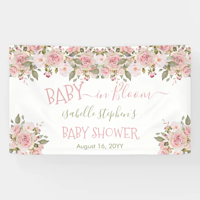 Baby in Bloom Pink Floral Baby Shower Banner | Zazzle