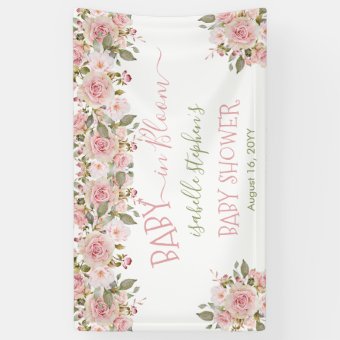 Baby in Bloom Pink Floral Baby Shower Banner | Zazzle