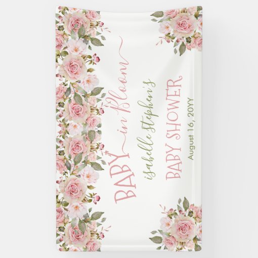 Baby in Bloom Pink Floral Baby Shower Banner | Zazzle