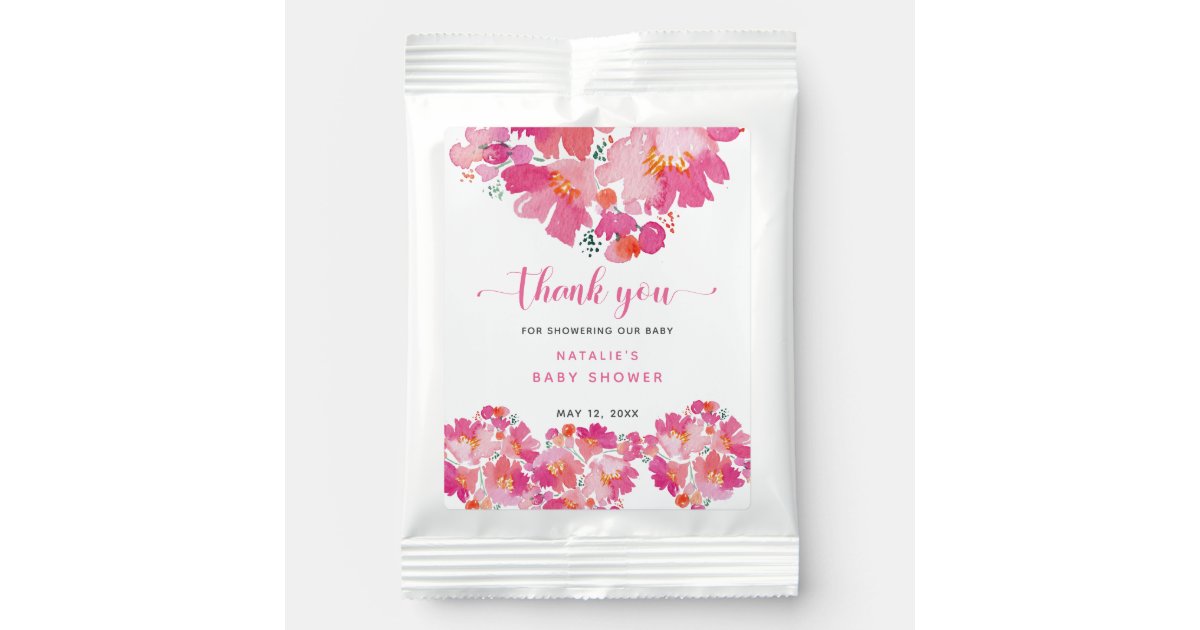 Baby in Bloom Pink Floral Baby Shower Watercolor Lemonade Drink Mix ...