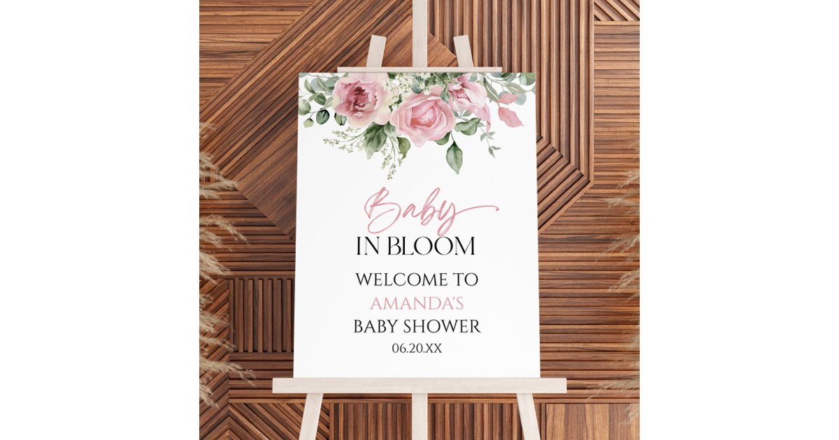 Baby In Bloom Pink Floral Baby Shower Welcome Sign | Zazzle