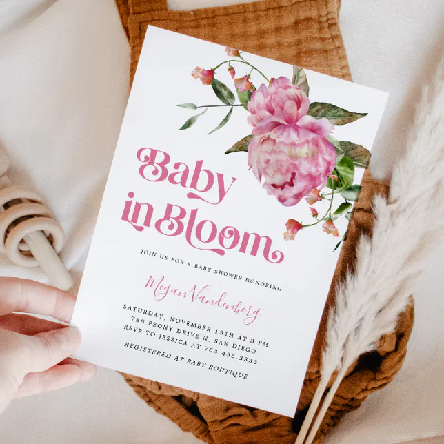 Baby In Bloom Pink Floral Invitation | Zazzle
