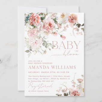 Baby in Bloom Pink Roses Floral Girl Baby Shower Invitation | Zazzle