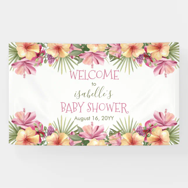 Baby in Bloom Pink Tropical Floral Baby Shower Banner | Zazzle