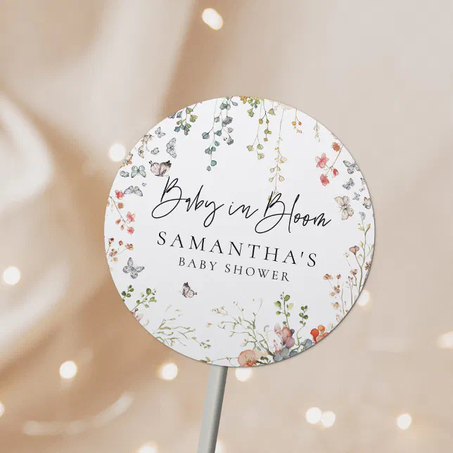 Baby in Bloom Wildflower Baby Shower Classic Round Sticker | Zazzle