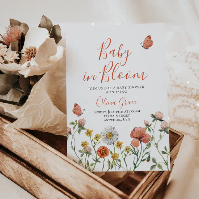 Baby in Bloom Wildflower baby shower Invitation | Zazzle