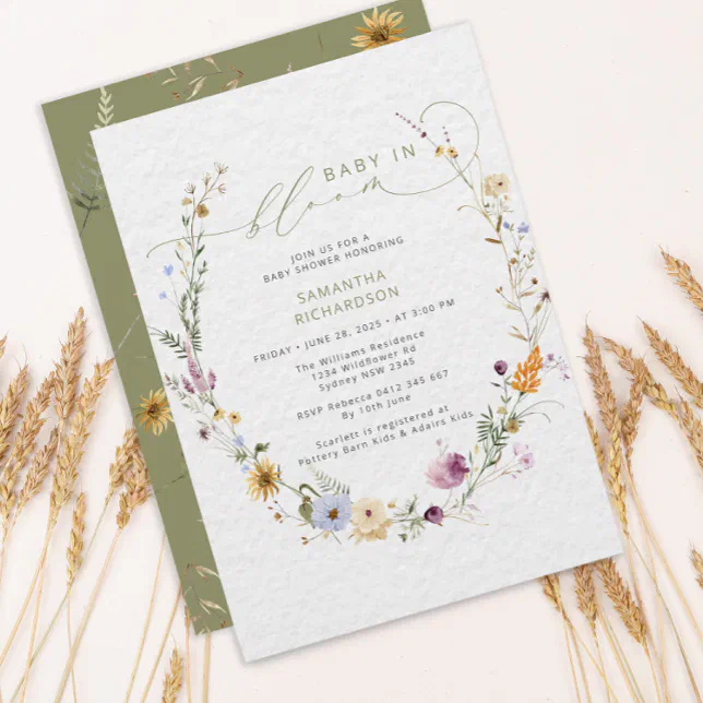 Baby in bloom Wildflower Rustic Baby Shower Invitation | Zazzle