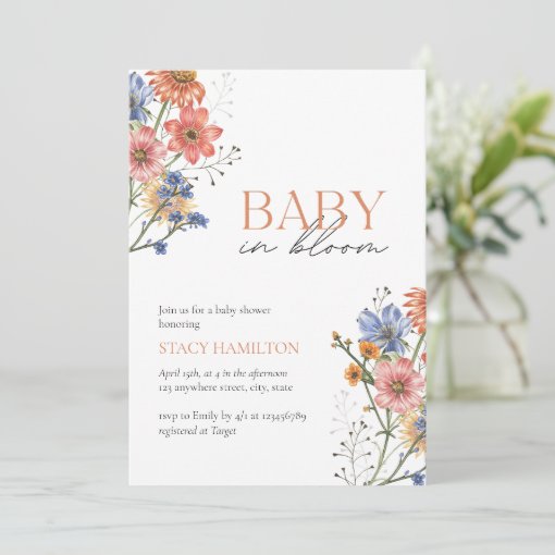 Baby in bloom Wildflower Spring Baby Shower Invitation | Zazzle
