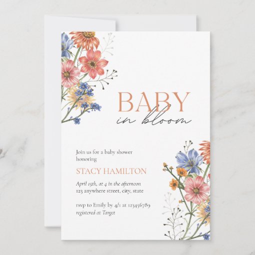 Baby in bloom Wildflower Spring Baby Shower Invitation | Zazzle