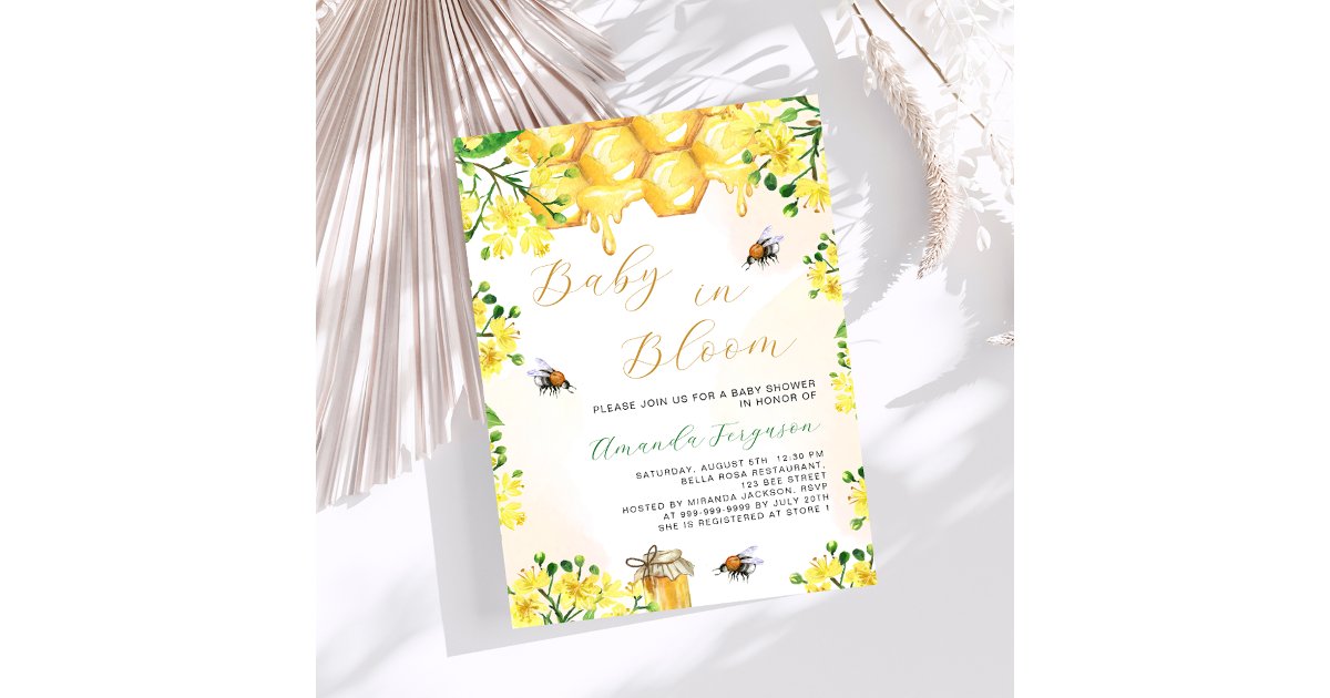 Baby in Bloom yellow florals bees Baby Shower Invitation | Zazzle