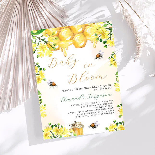 Baby in Bloom yellow florals bees Baby Shower Invitation | Zazzle