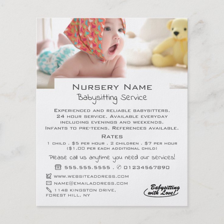 Baby in Cot, Babysitter, Daycare, Nursery Advert Flyer | Zazzle