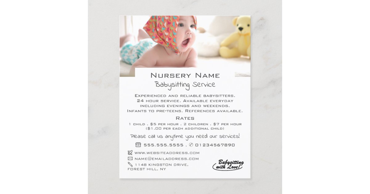 Baby in Cot, Babysitter, Daycare, Nursery Advert Flyer | Zazzle