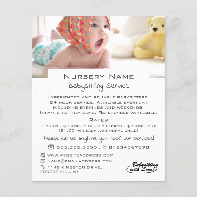 Baby in Cot, Babysitter, Daycare, Nursery Advert Flyer | Zazzle
