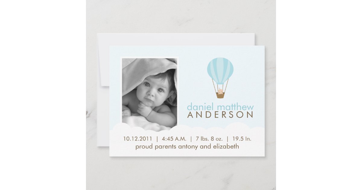 Baby in Hot Air Balloon Birth Announcements | Zazzle