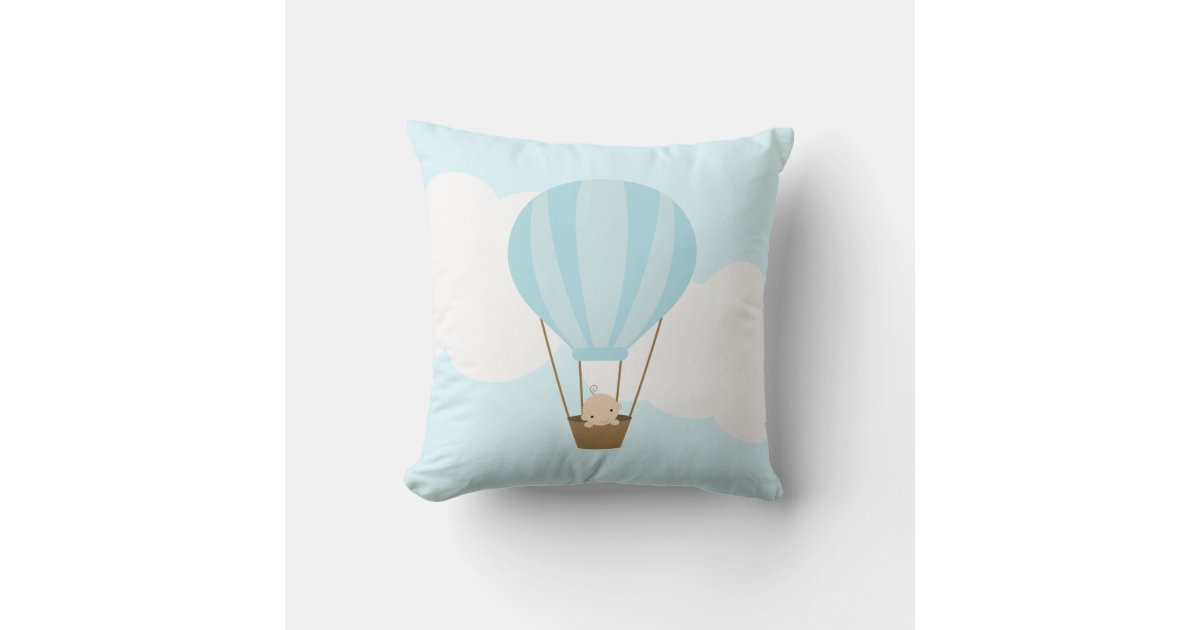 Baby in Hot Air Balloon {blue} Throw Pillow | Zazzle