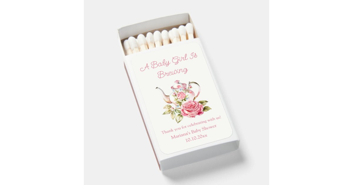 baby is brewing botanical tea party baby shower matchboxes | Zazzle