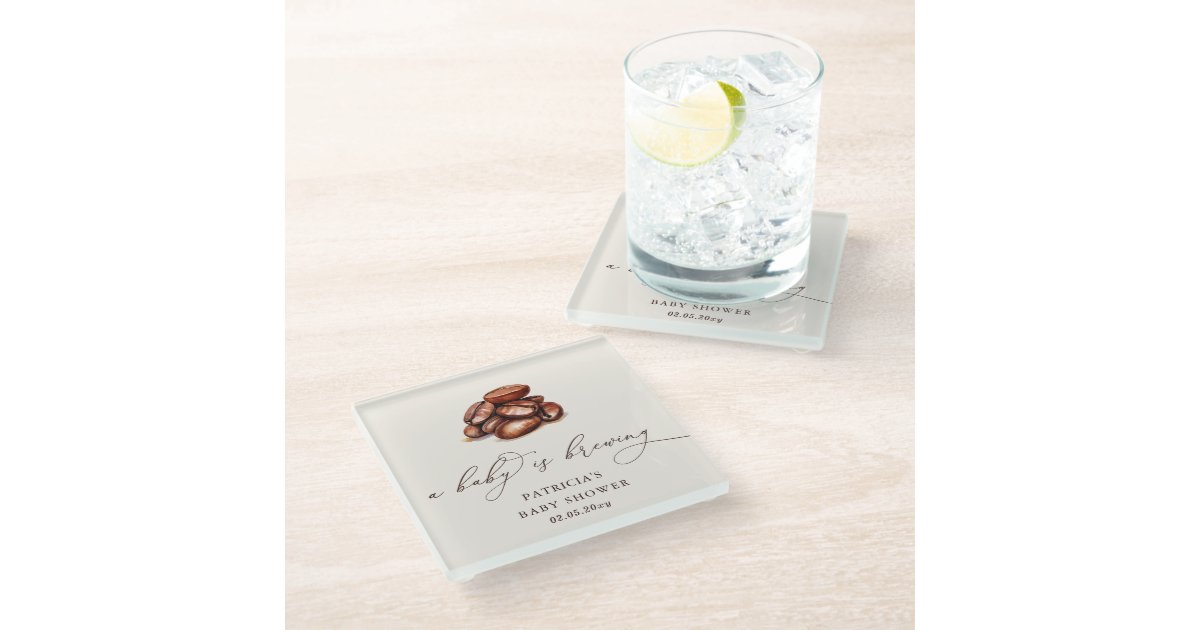 Baby is Brewing Coffee Gender Neutral Baby Shower Glass Coaster | Zazzle
