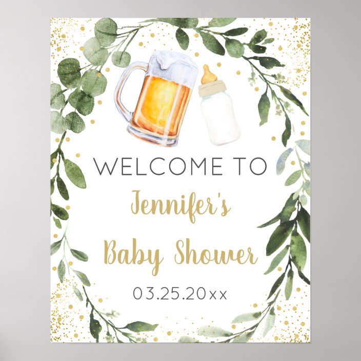 Baby Is Brewing Greenery Welcome Sign | Zazzle.com