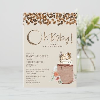 Baby Is Brewing Iced Coffee Floral Oh Baby Shower Invitation | Zazzle