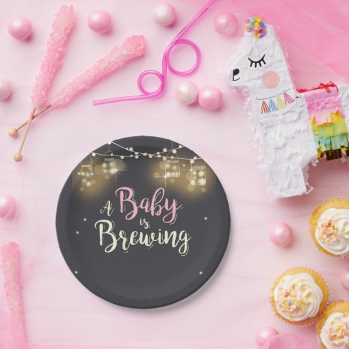Baby is brewing Paper Plates Baby BaByQ Girl | Zazzle