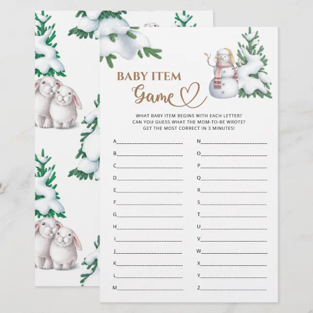 Baby Item Game Winter Baby Shower Game. | Zazzle