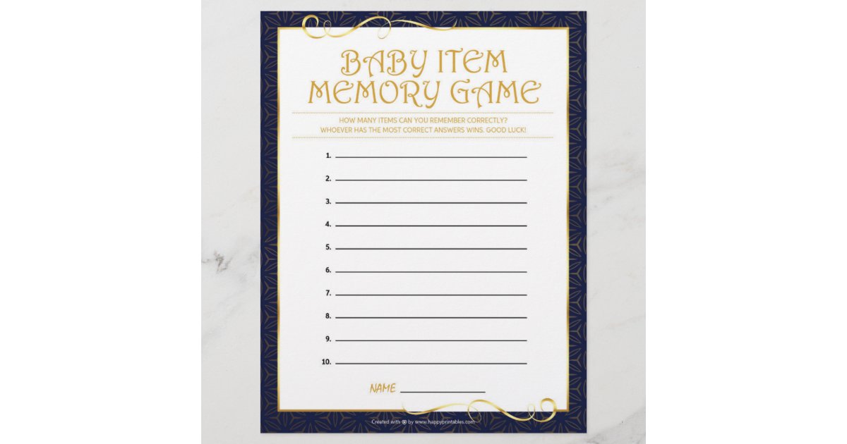 Baby Item Memory Game [Golden Blue] Letterhead | Zazzle