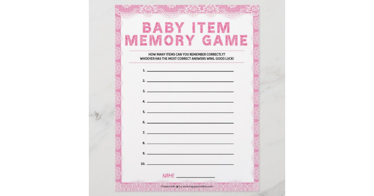 Baby Item Memory Game [Luxury Lace [Pink]] Letterhead | Zazzle