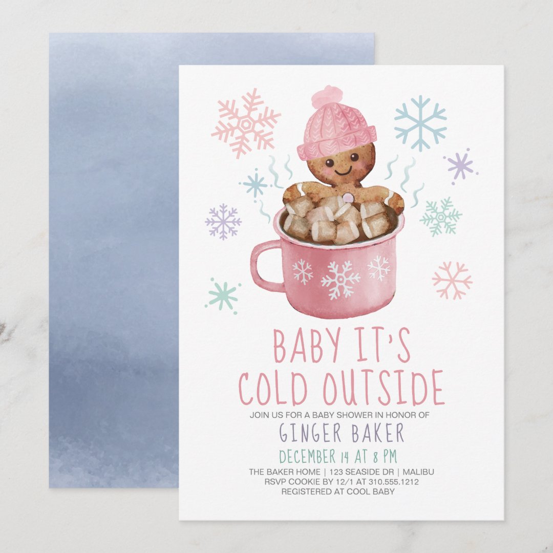 Baby It's Cold Cookies & Cocoa Girl Baby Shower Invitation | Zazzle