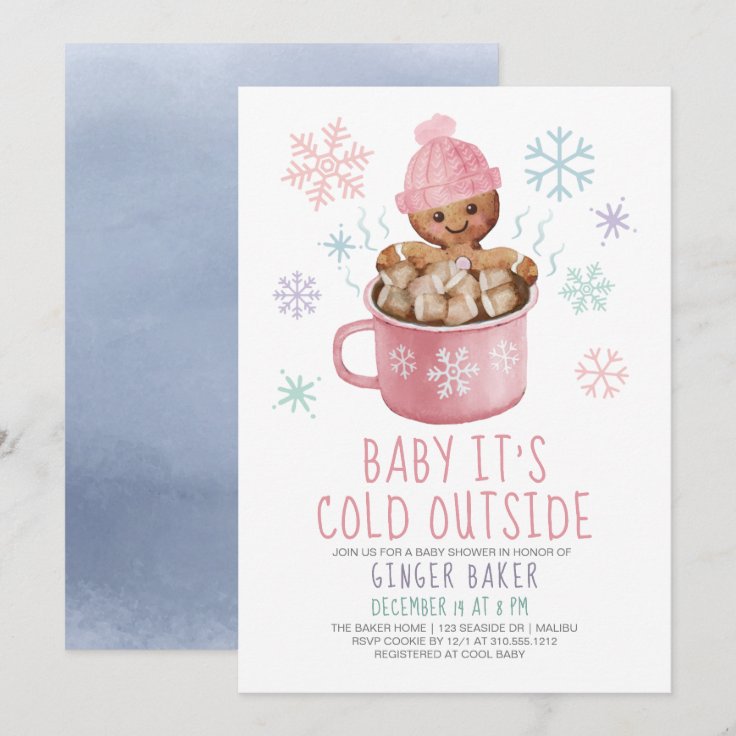 Baby It's Cold Cookies & Cocoa Girl Baby Shower Invitation | Zazzle
