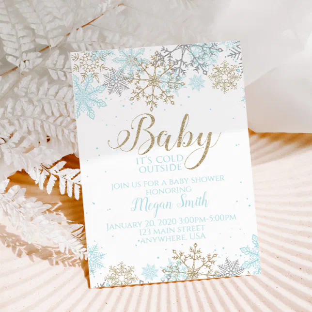 Baby It's Cold Outside Blue Snowflake Baby Shower Invitation | Zazzle