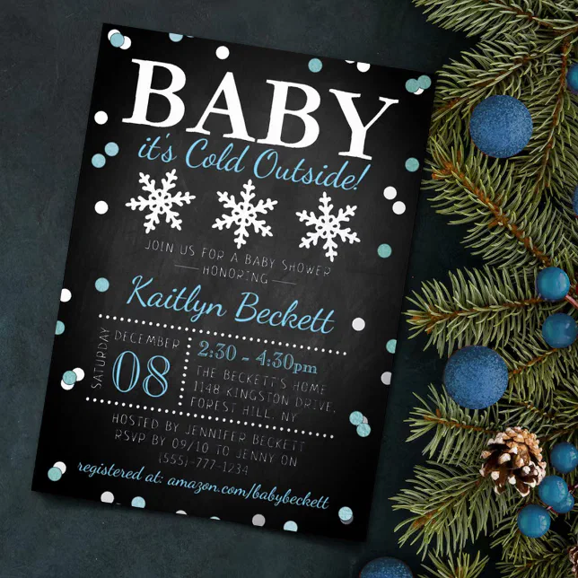 Baby It's Cold Outside Boys Winter Baby Shower Foil Invitation | Zazzle