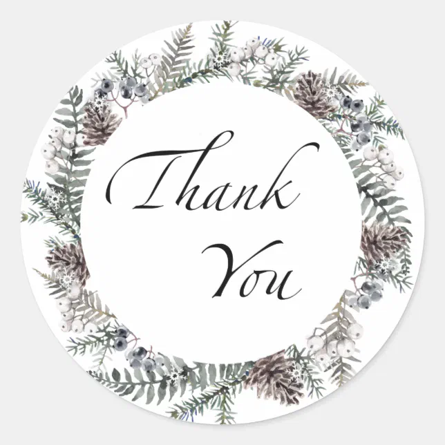 Baby it's cold outside evergreen thank you classic round sticker | Zazzle