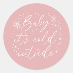 Baby It's Cold Outside Pink Snowflake Baby Shower Classic Round Sticker ...