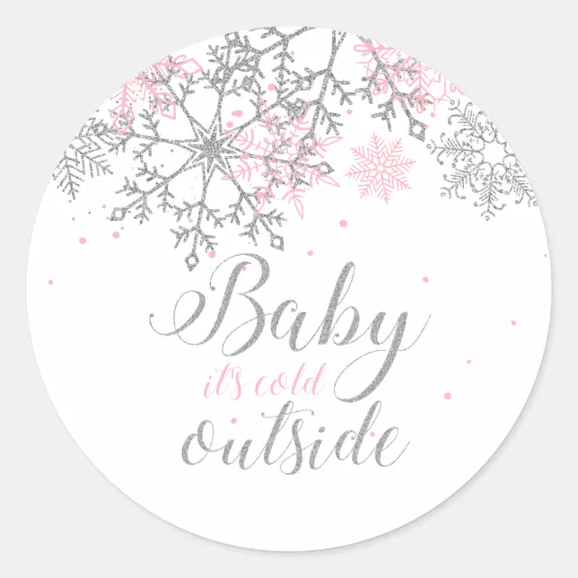Baby It's Cold Outside Snowflake Baby Shower Classic Round Sticker | Zazzle