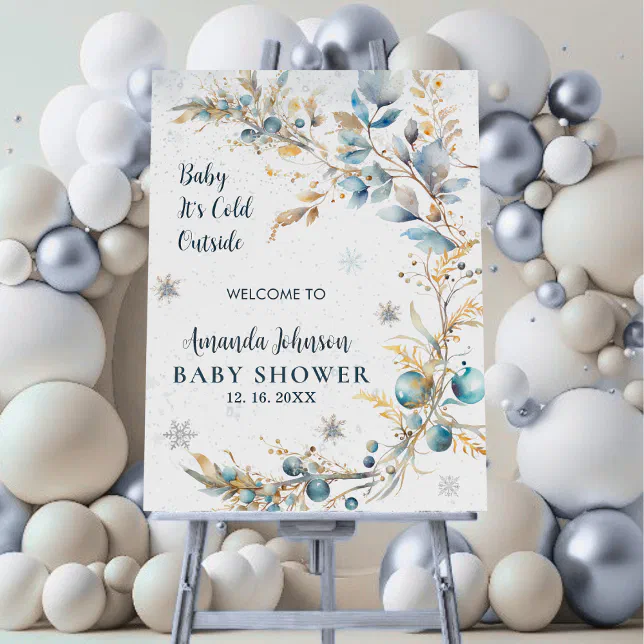 Baby Its Cold Outside White Gold Blue Welcome Sign | Zazzle