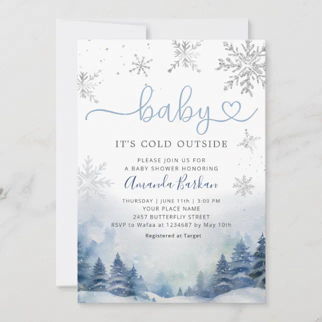 Baby It's Cold Outside Winter Mountain Baby Shower Invitation | Zazzle