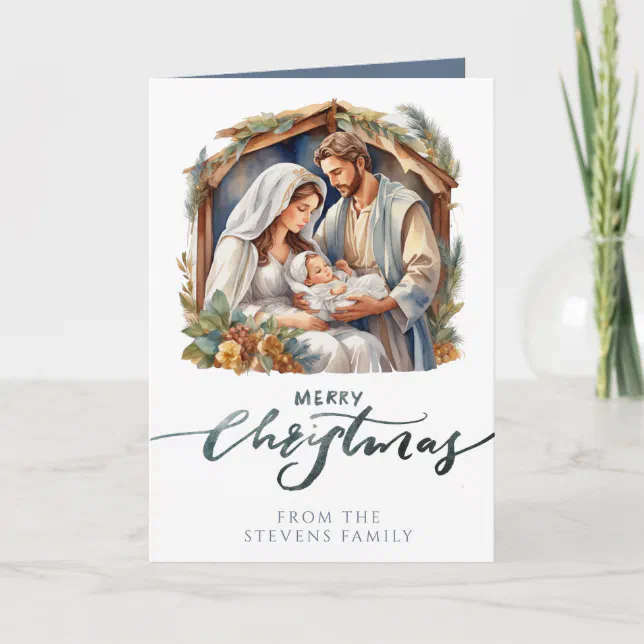 Baby Jesus in the Manger Nativity Folded Photo Card | Zazzle