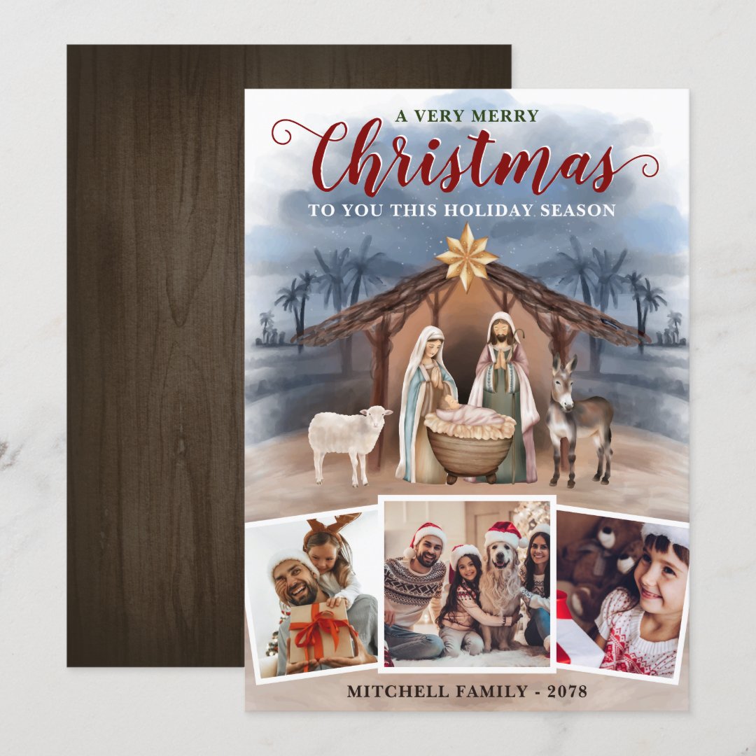 Baby Jesus Nativity Scene Photo Collage Christmas Holiday Card | Zazzle