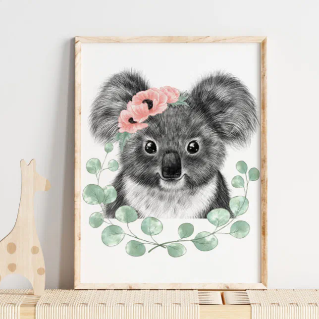 Baby Koala Floral Nursery Print | Koala Print | Zazzle